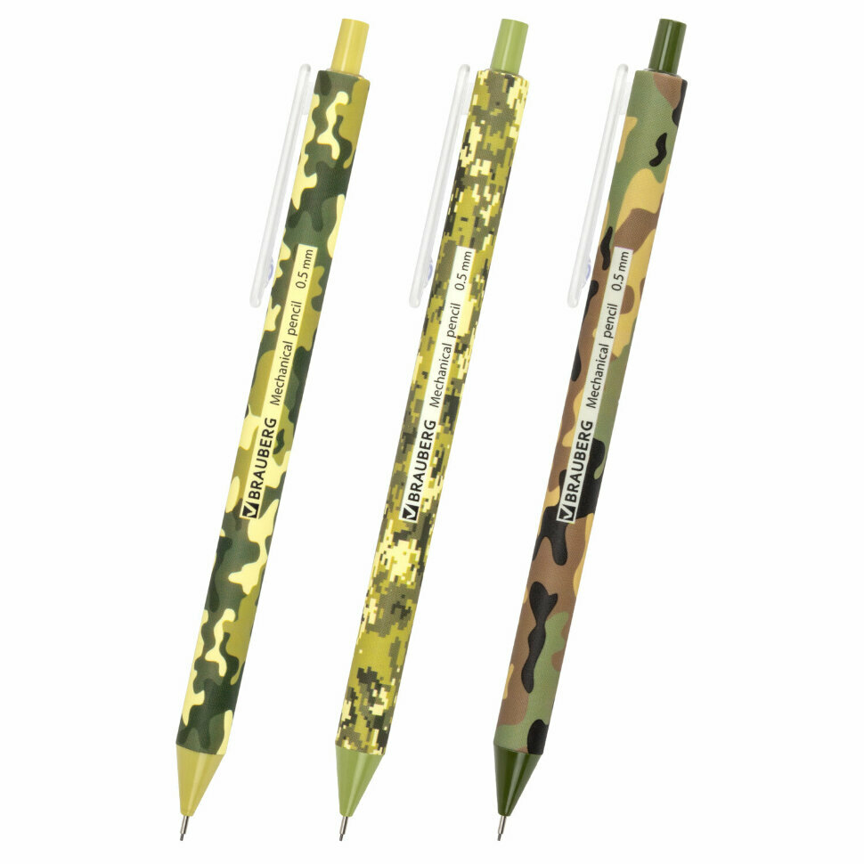 Карандаш механический 0,5 мм, BRAUBERG SOFT PRINT MILITARY, HB, корпус soft-touch ассорти, 181959, 24 штук, 181959