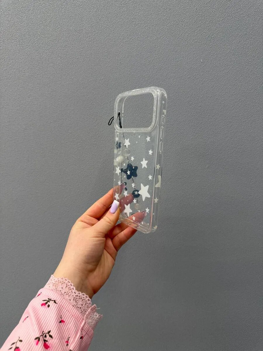 Чехол на Iphone 17 Pro Max, прозрачный , с ручкой и звездами — фото 1