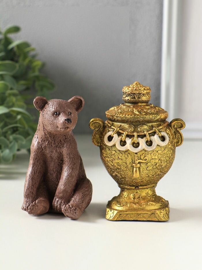 Набор фигурок 2 шт. Медведь с самоваром , гипс, 11 см