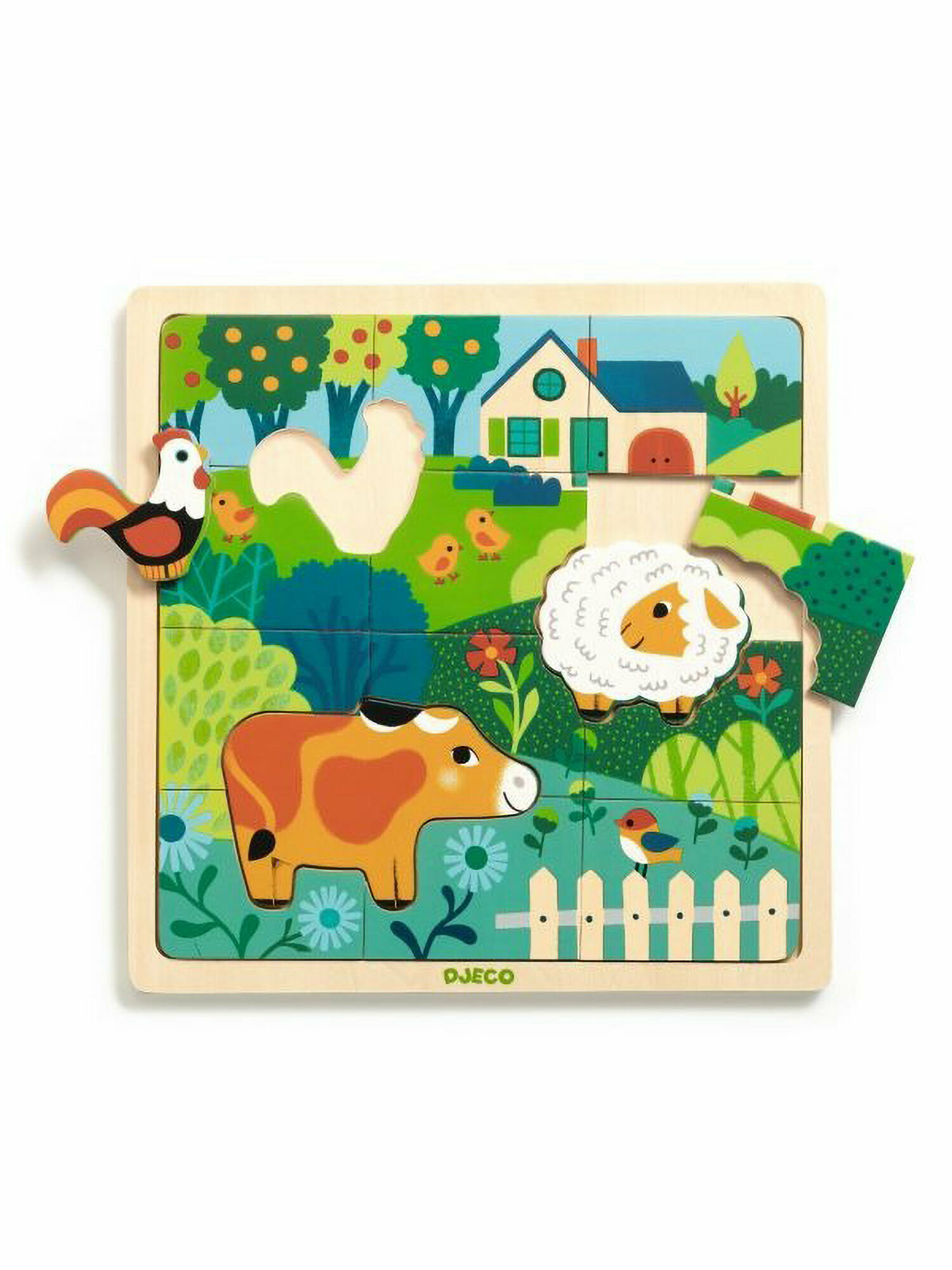 Развивающая деревянная игрушка головоломка пазл Djeco - 15 Piece Farm Puzzle, для детей от 3 лет