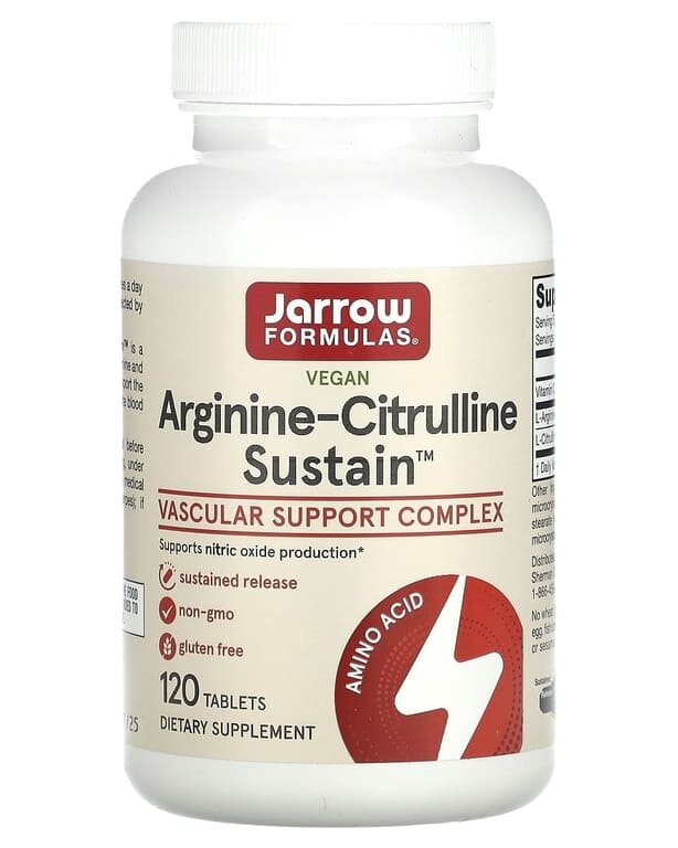 Jarrow Formulas Arginine-Citrulline Sustain, Аргинин- цитруллин, сустаин 120 таблеток