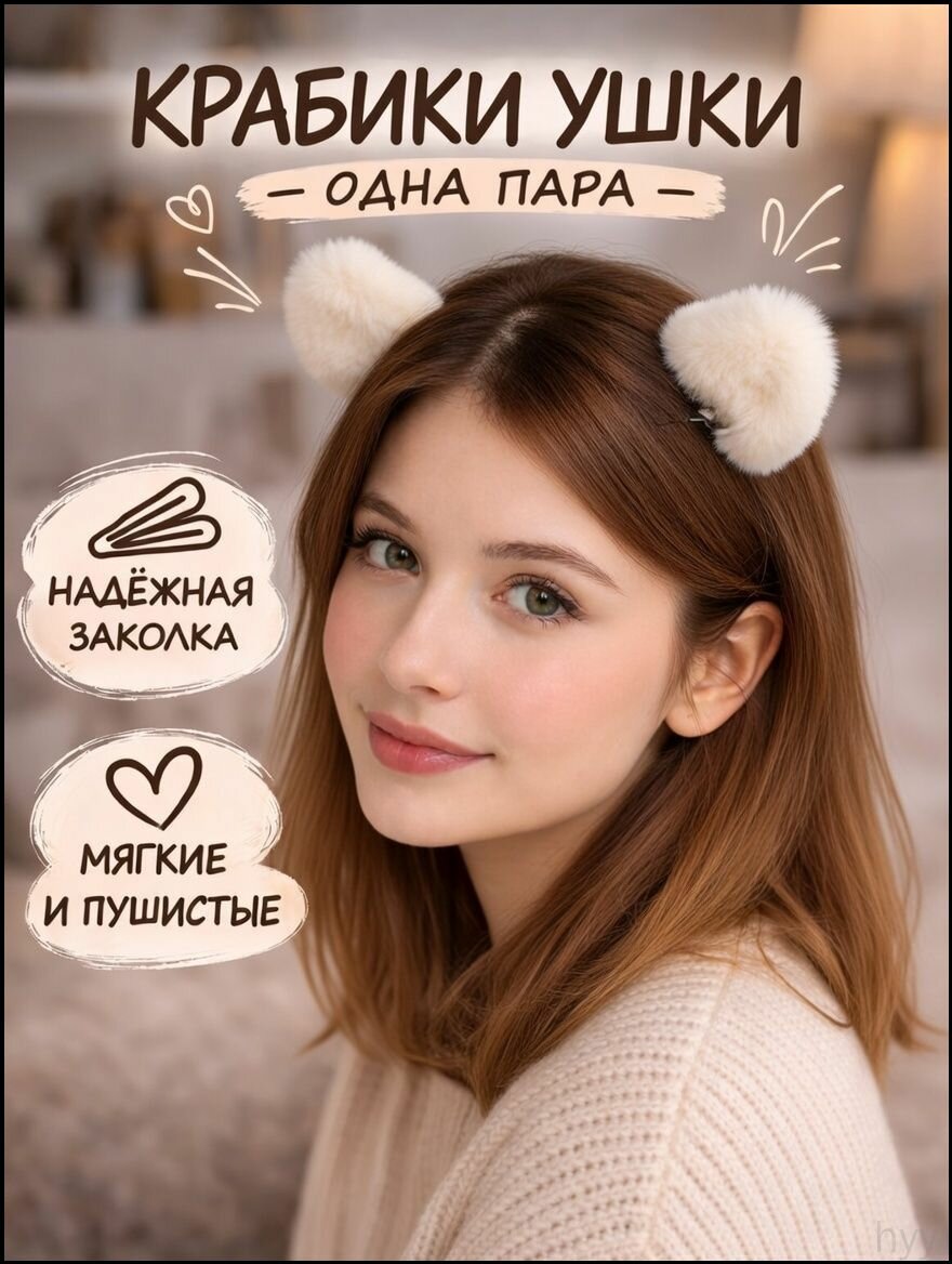 Заколки ушки для волос, 2шт.
