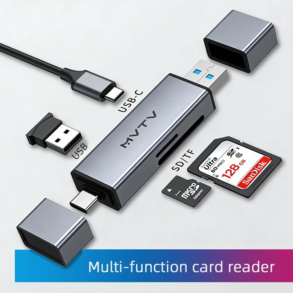 4-в-1 Кардридер USB & USB-C для SD, MicroSD, TF