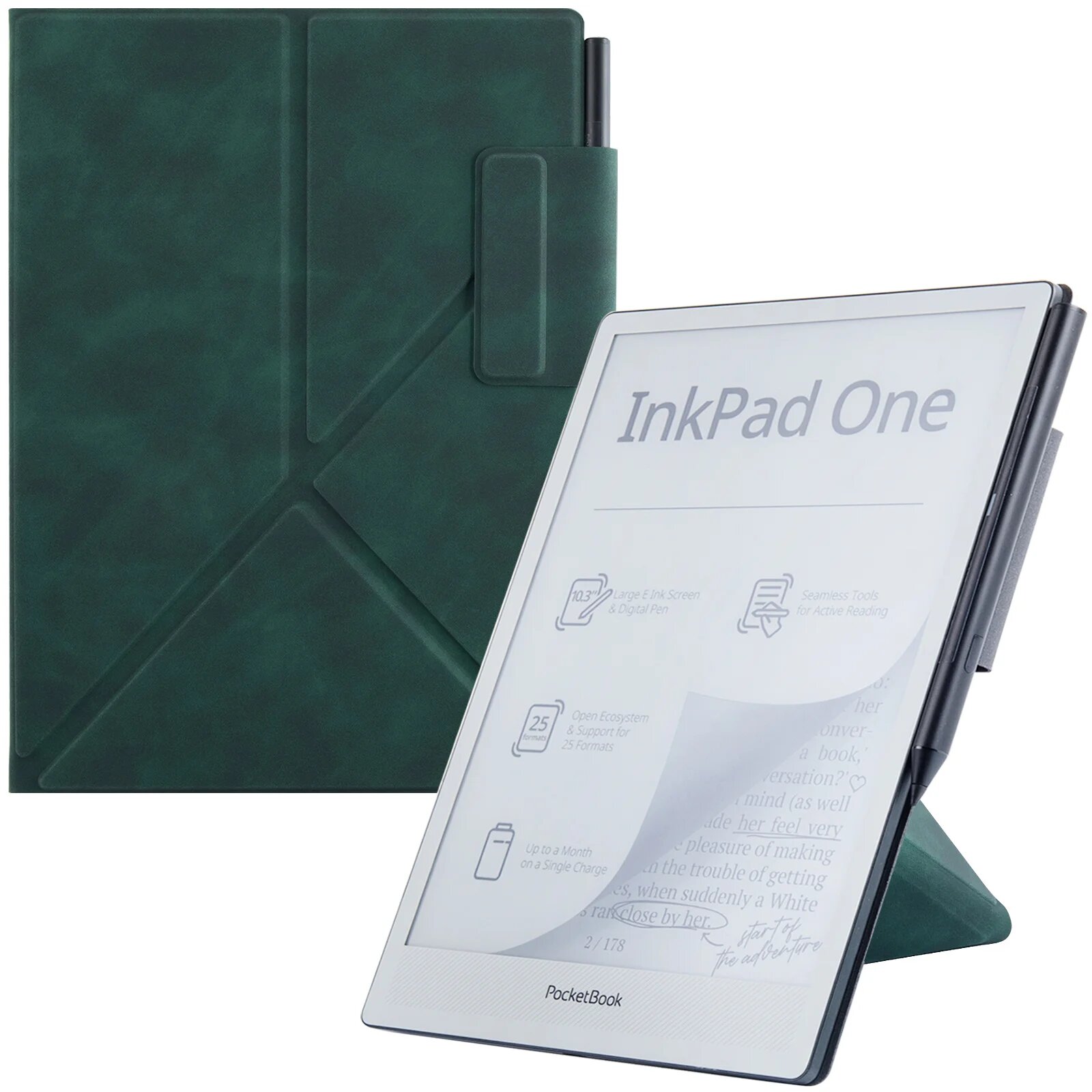 Pocketbook InkPad One, чехол Pine Green из искусственной кожи