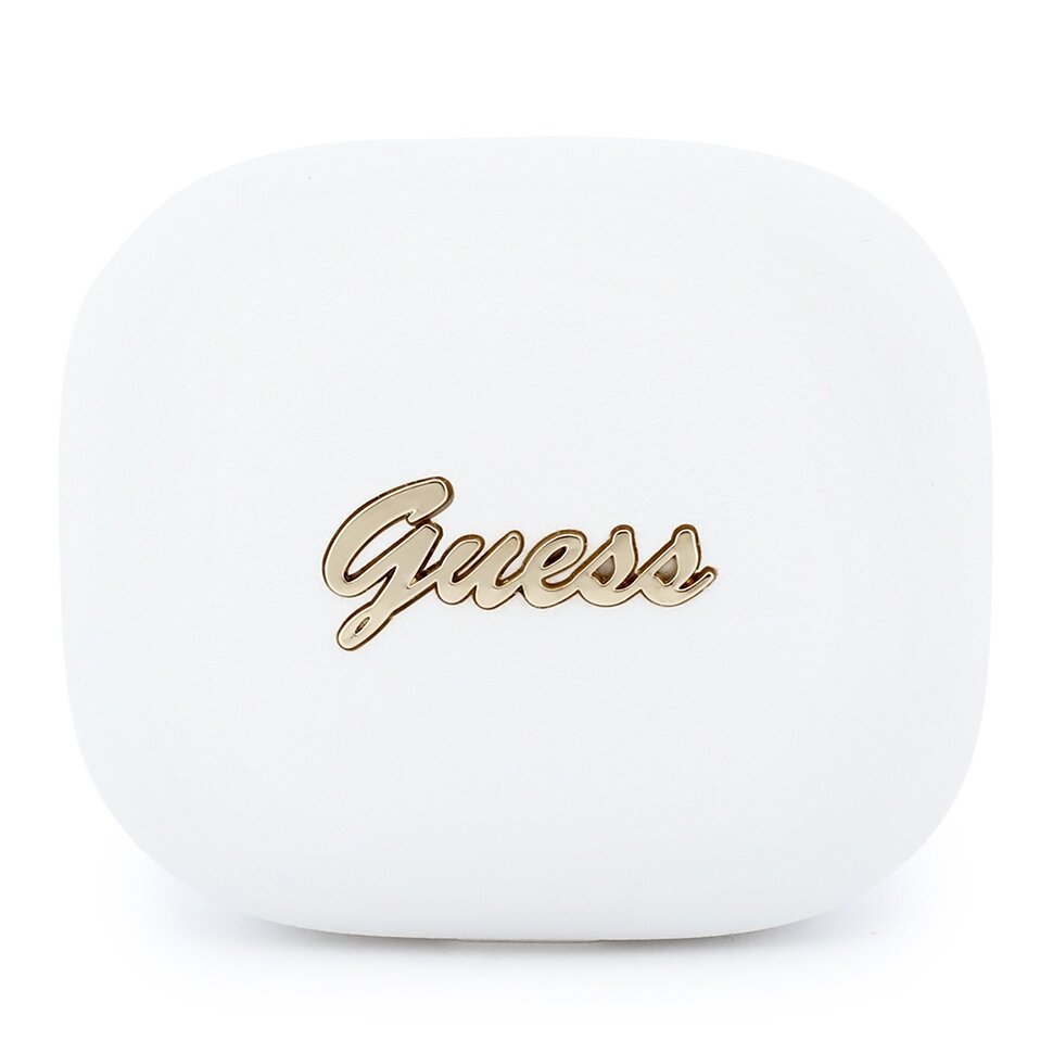 Guess наушники беспроводные TWS Bluetooth, PU кожа Script metal logo, с функцией AI-переводчика, белые