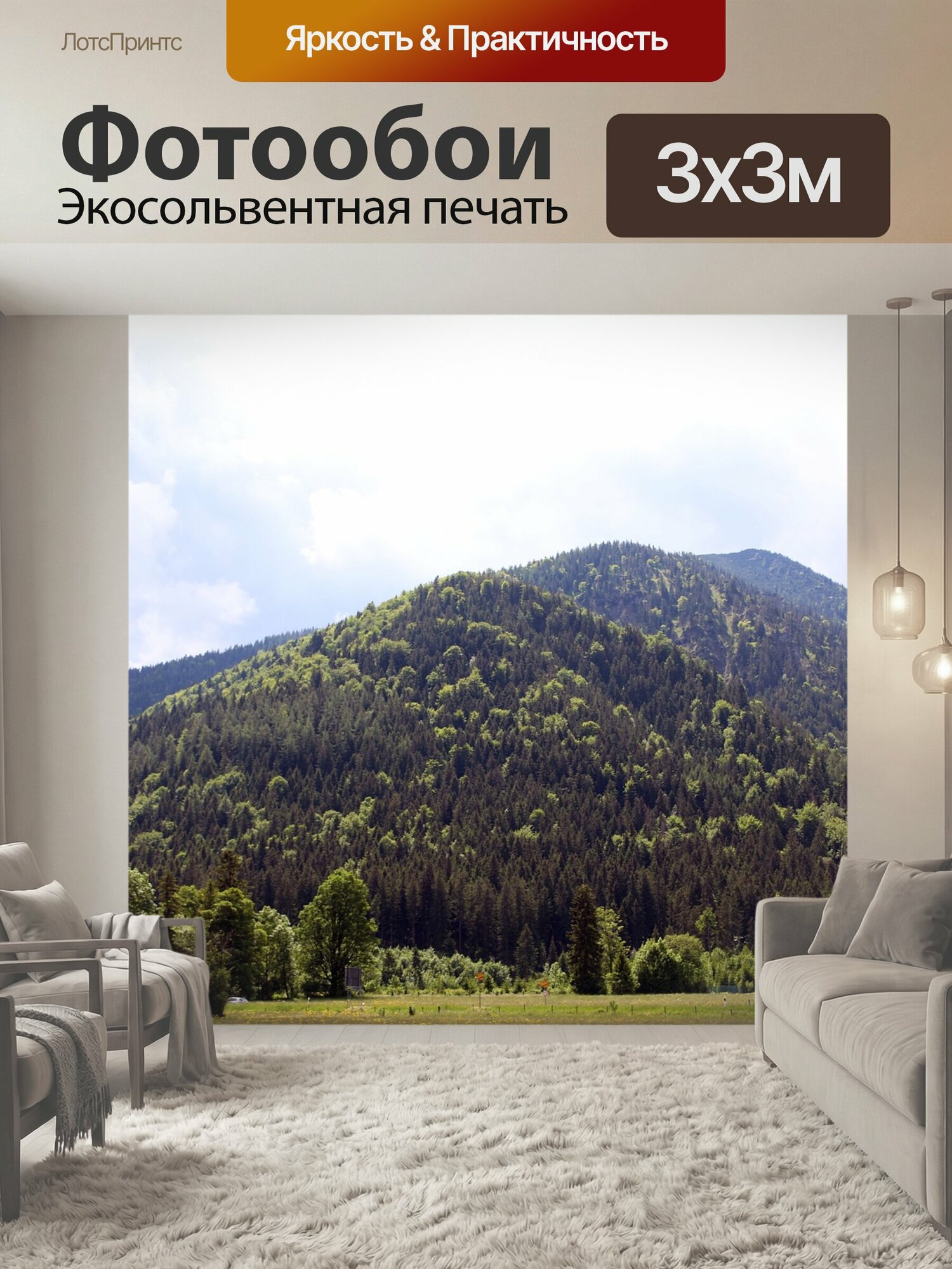 Фотообои "Пейзаж, гора, природа" 300x300 см. экосольвентная печать