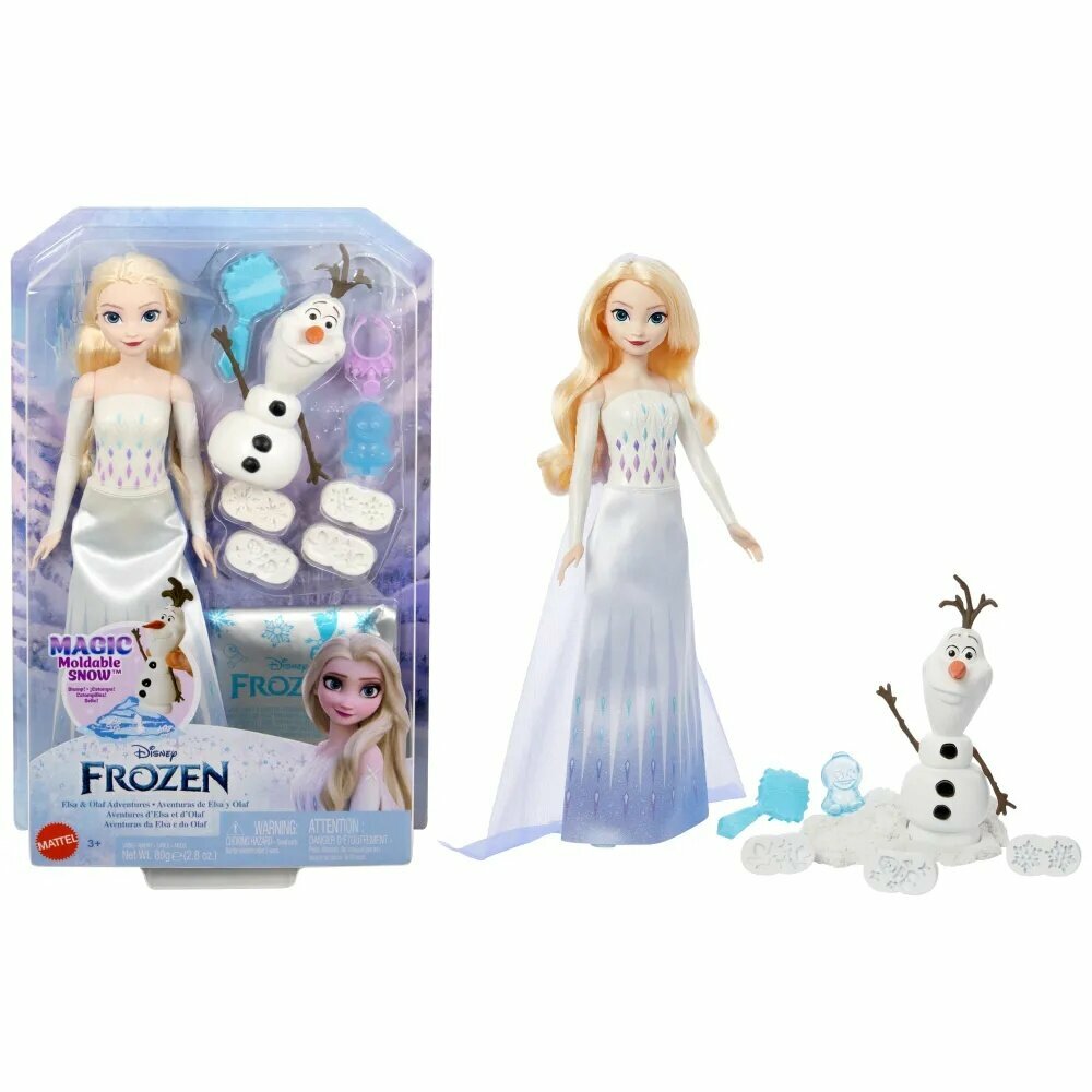 Приключения Эльзы и Олафа от Disney Frozen с куклой Эльзой, фигуркой Олафа, формовочным песком и 4 штампами