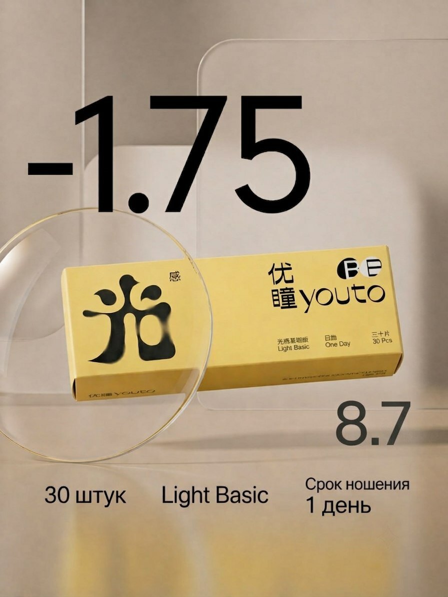 Линзы контактные YOUTO, Light Basic, -1.75, однодневные, 30 шт