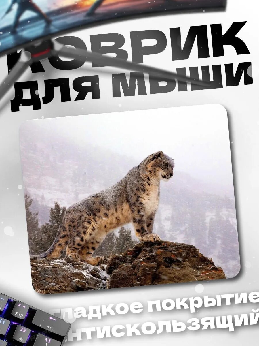 Коврик для мыши Снежный барс на скале