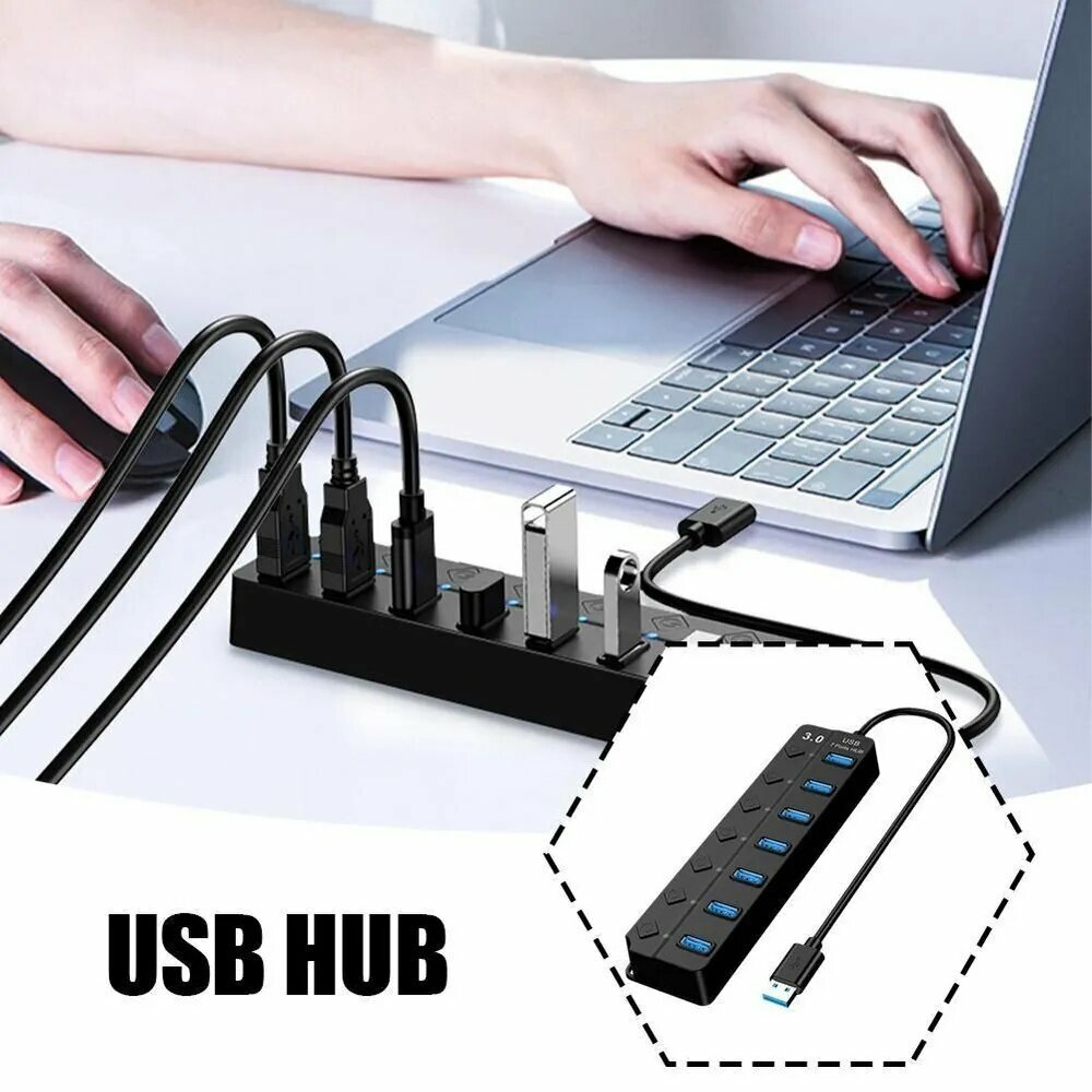 USB HUB 3.0 для ноутбука 7in1 / Type-C HDMI HUB для MacBook / USB Разветвитель с HDMI 4K 30 Гц, RJ-45 1000 Мбит/С, USB 3.0x2,