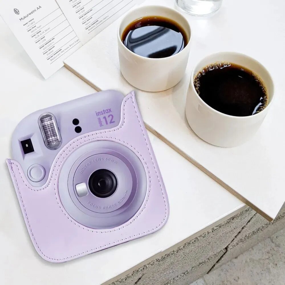 Симпатичный чехол из искусственной кожи для Fujifilm Instax Mini 12, светло-сиреневый