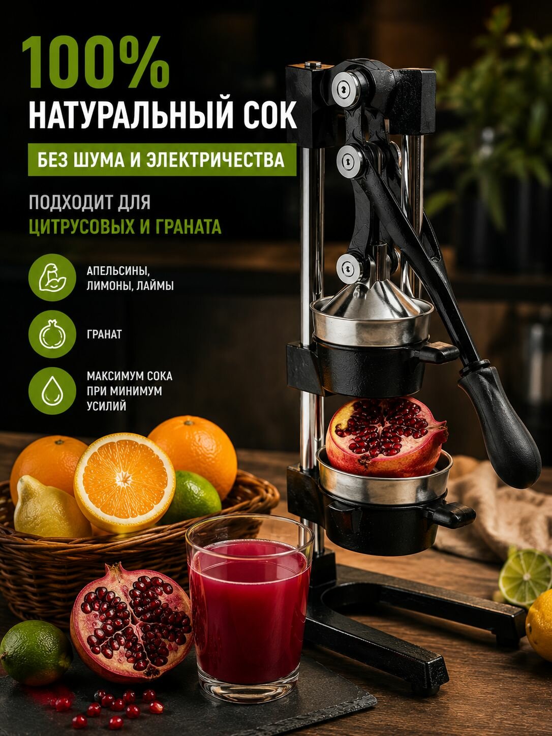 Чугунная соковыжималка, ручная, для цитрусовых, фруктов, гранатов — фото 1