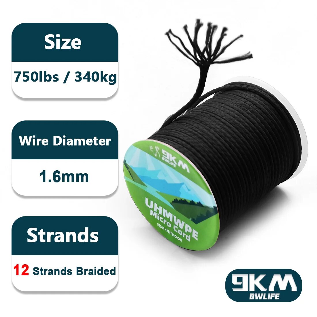 9KM DWLIFE UHMWPE шнур 0,8~1,6 мм