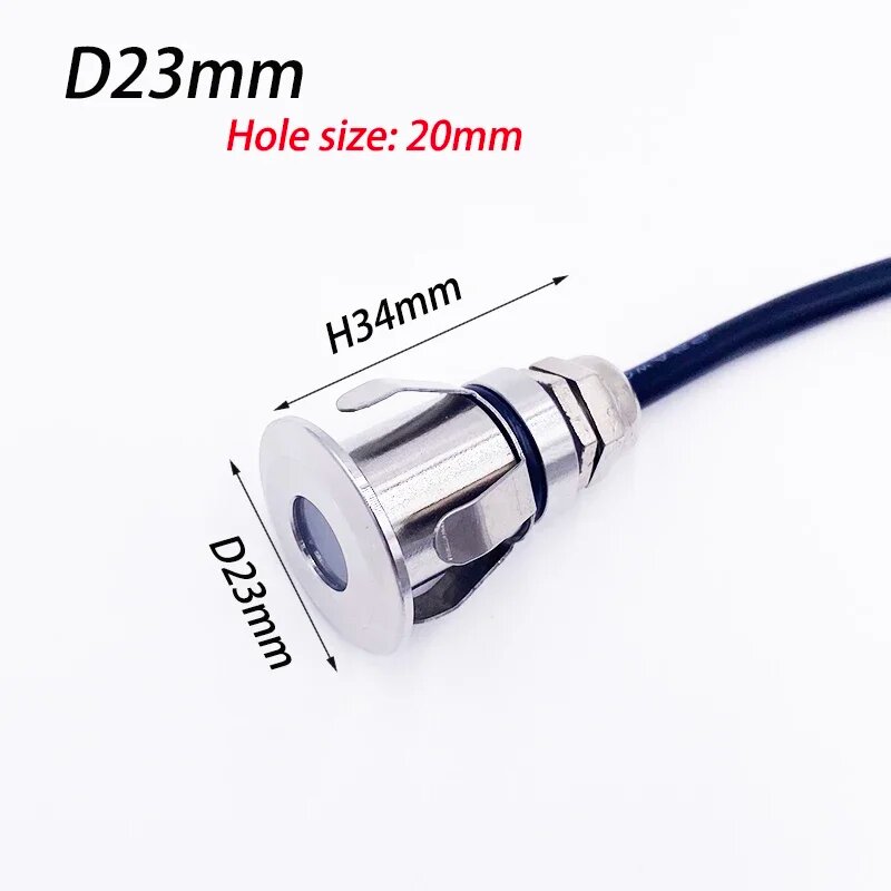 Подводный светильник для бассейна DC12V из нержавеющей стали D23mm-0.5W, 12V Warm White 3000K