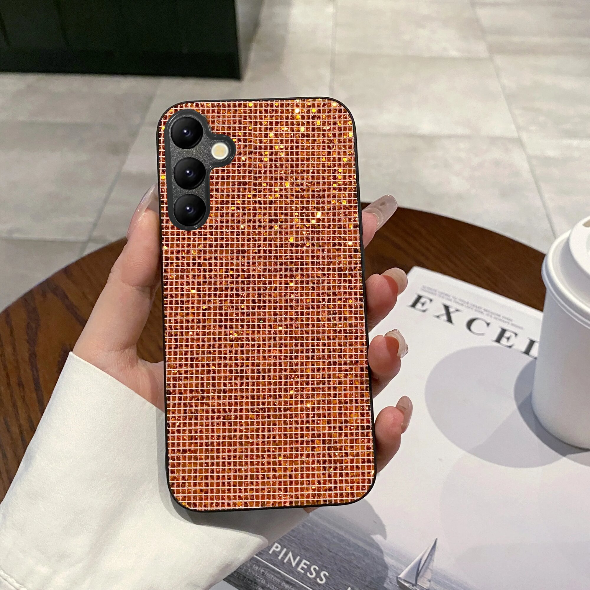 Чехол на Samsung Galaxy A16, оранжевый, блестящий