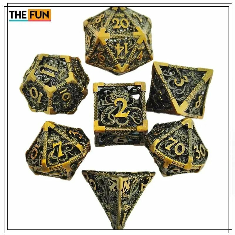 DnD Cthulhu Metal Dice Set, кубики метал для DnD и настольных ролевых игр (дайсы ДнД) 7 шт.