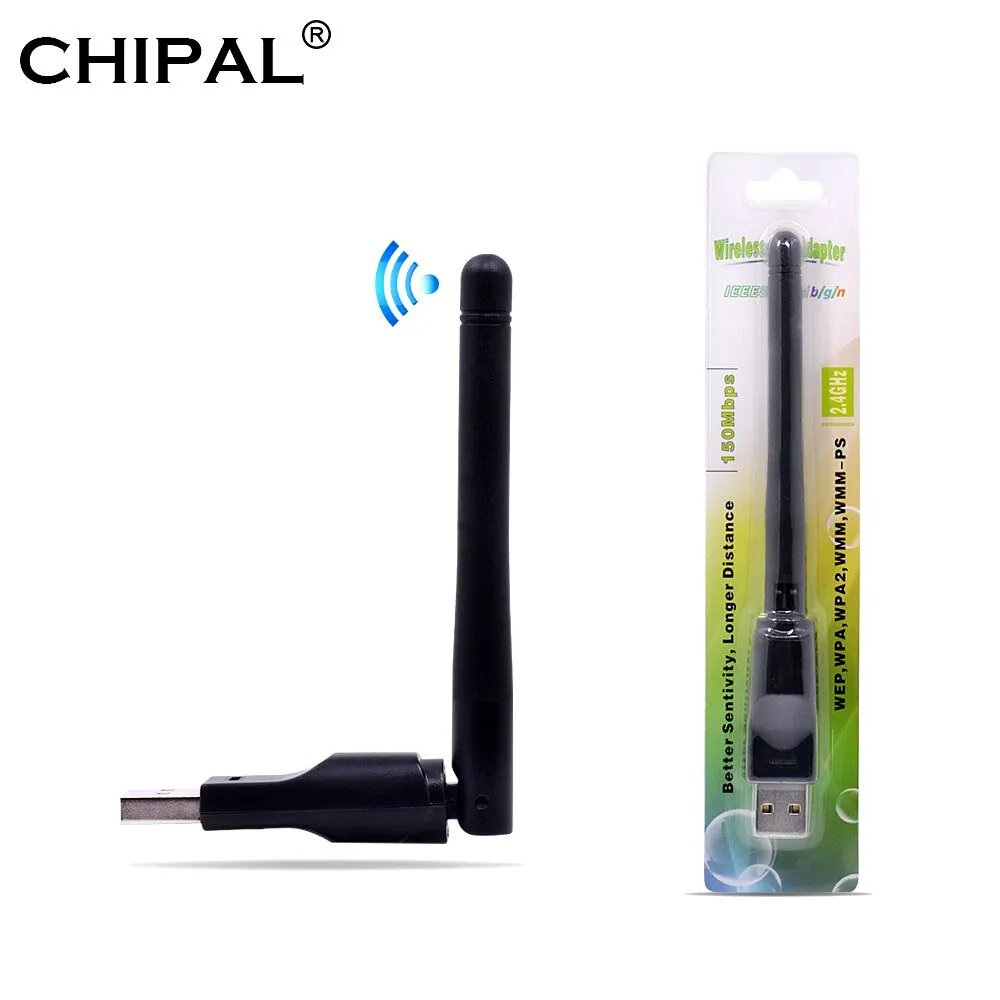 WiFi адаптер USB CHIPAL 2.4 ГГц 150 Мбит/с чипе MTK MT7601 для телевизоров, компьютеров и телевизионных приставок