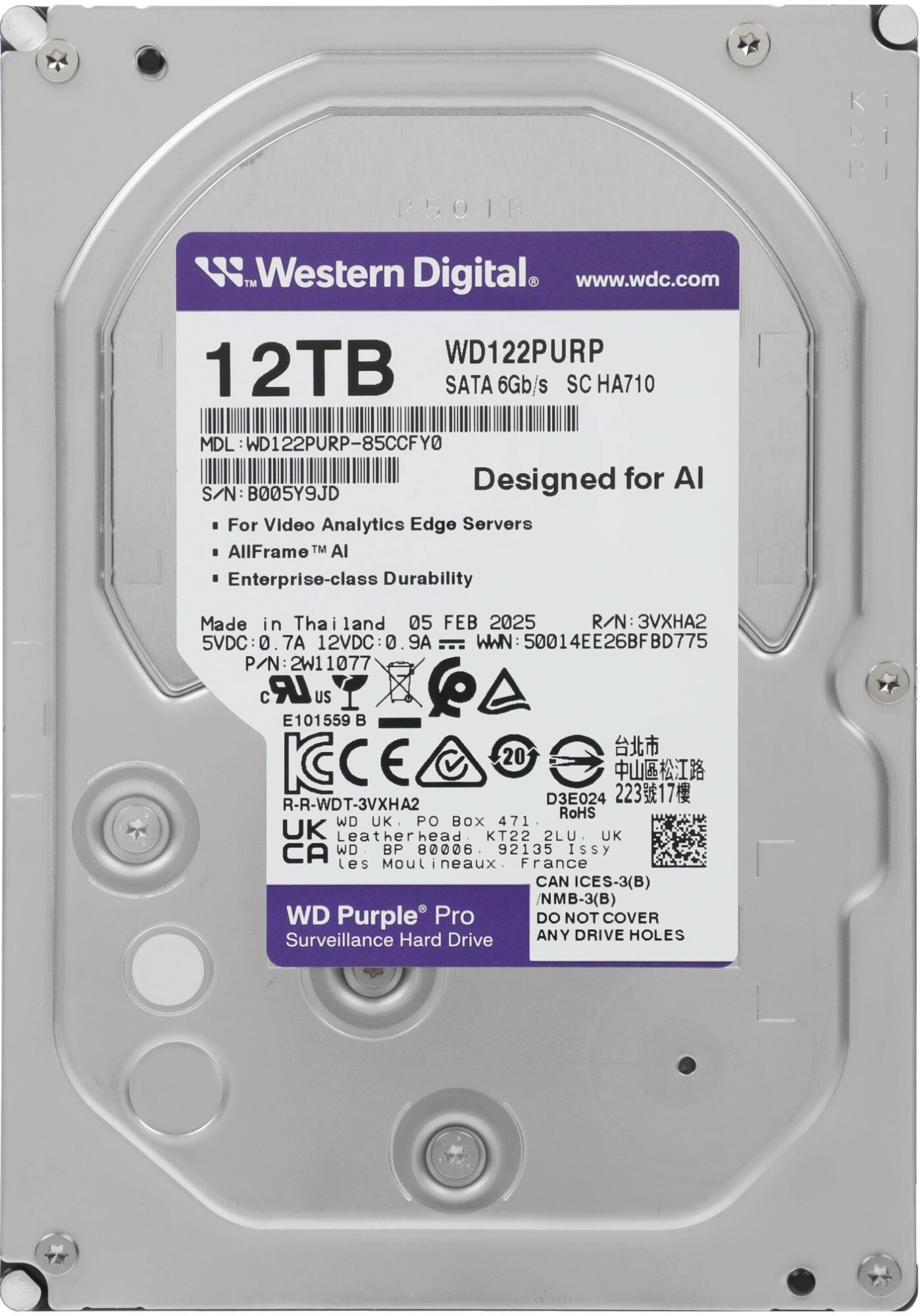 Жесткий диск 12TB WD SATA-III WD122PURP Purple Pro 7200rpm 3.5"