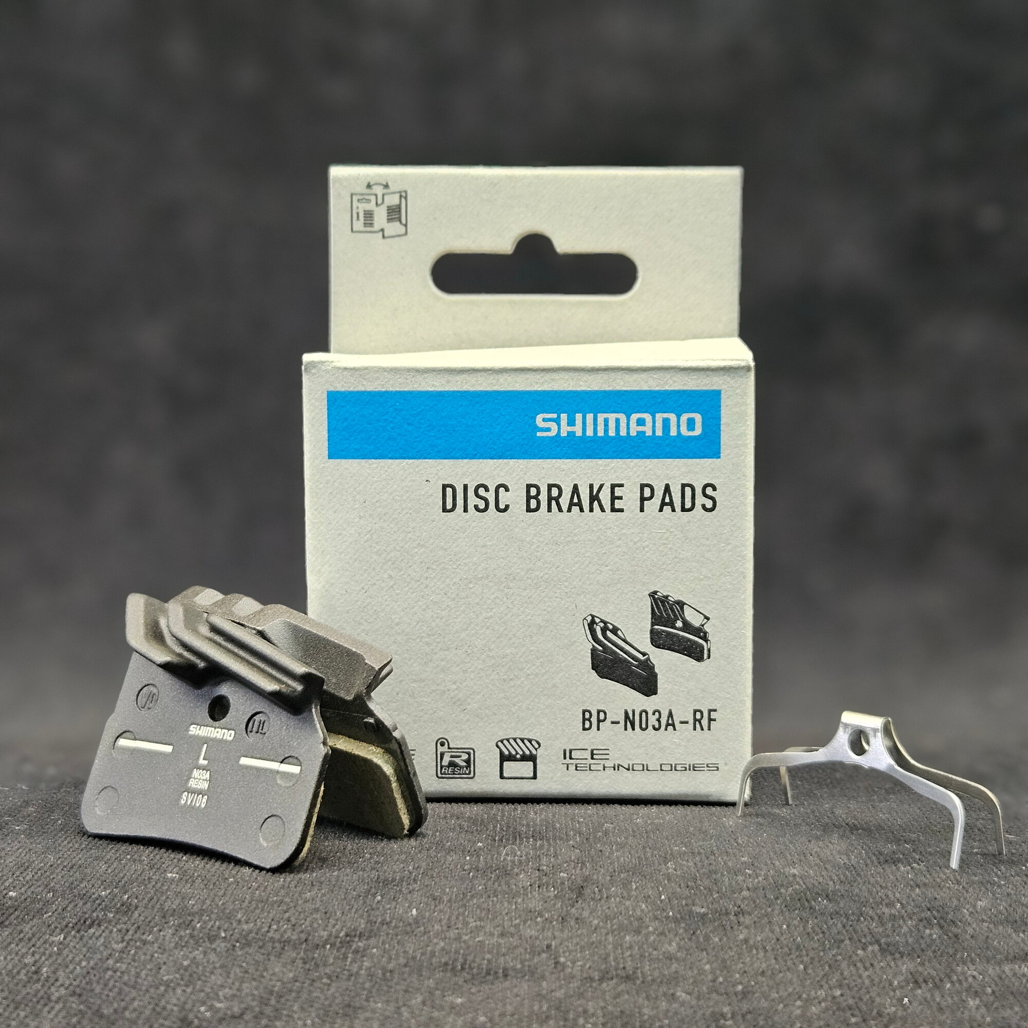 Колодки для дисковых тормозов Shimano N03A-RF (BR-M8120), N-type, с радиатором, органические (resin), подложка из алюминиевого сплава