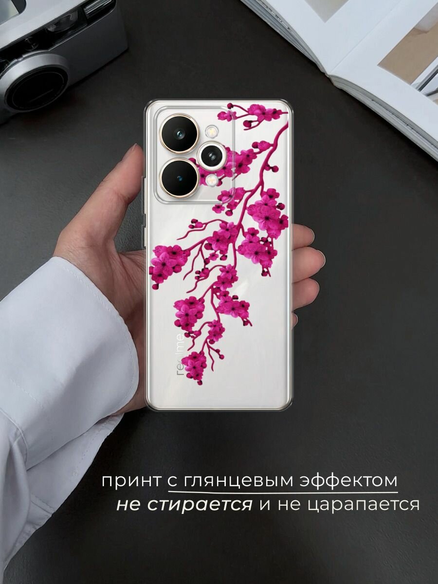 Силиконовый чехол на Realme 15 Pro / Реалми 15 Про с принтом Яркая розовая сакура — фото 1