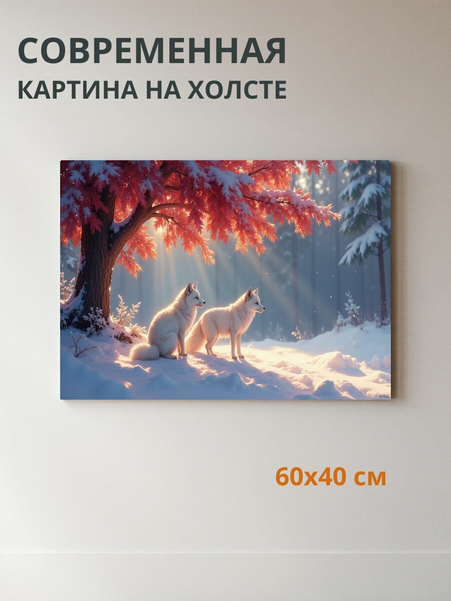 Картина на холсте Сцена с двумя лисицами 60x40 см