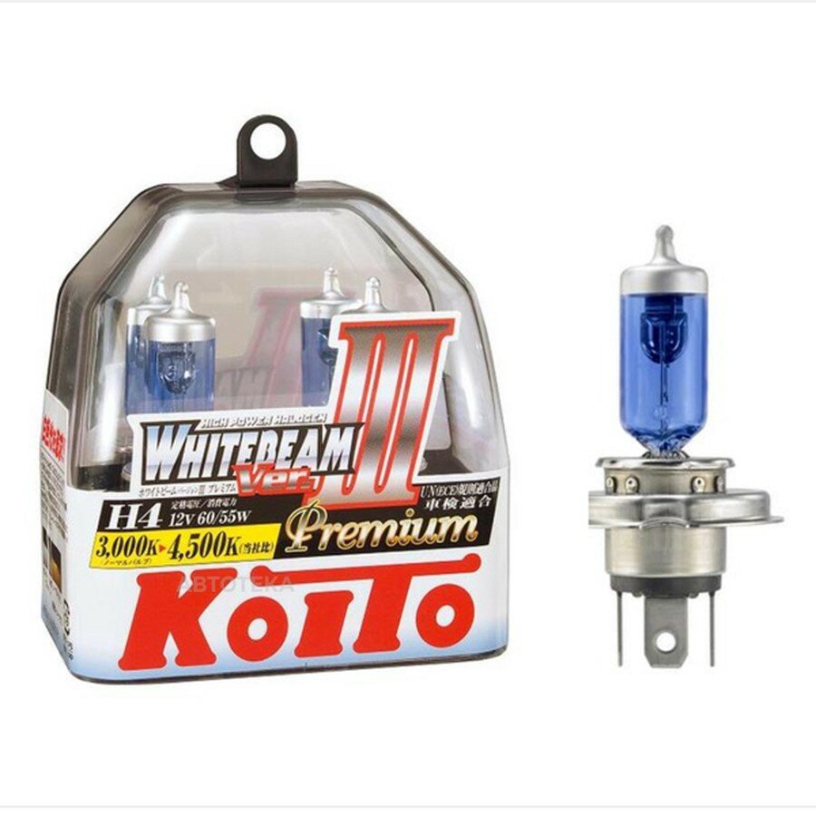 Лампа высокотемпературная Koito Whitebeam Premium комплект 2 шт. H4 12V 60/55W (135/125W) 4500K пластиковая упаковка - 2 шт. KOITO P0744W