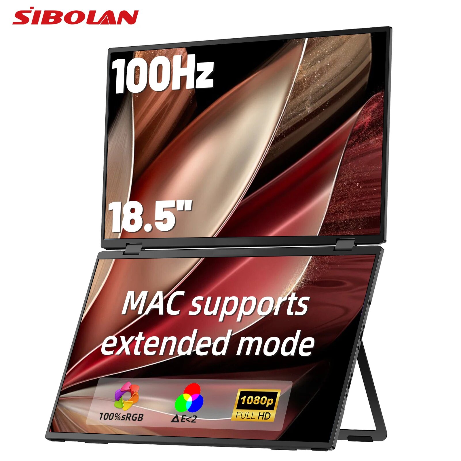 SIBOLAN 18,5-дюймовый двойной портативный монитор 100Гц 1080P FHD экран 100%sRGB расширение тройное складывание USB C HDMI для ноутбука мини-ПК