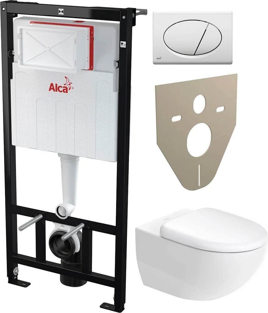 Комплект Унитаз подвесной Duravit Architec 45720900A1 / Шумоизоляционная панель / Кнопка смыва AlcaPlast белая