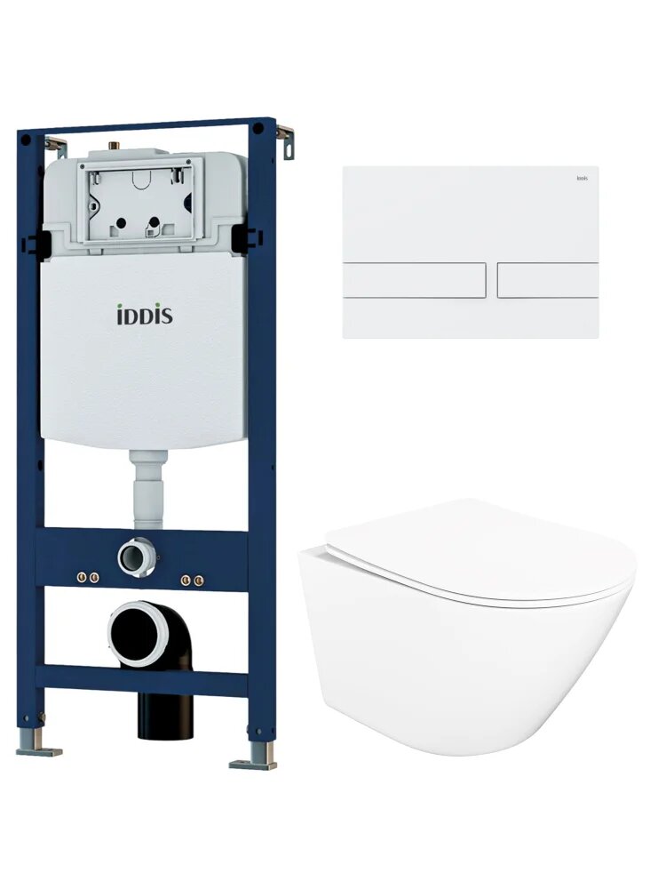 Комплект 4 в 1: Инсталляция IDDIS Профикс (Profix) PRO0000i32 / Унитаз подвесной STWORKI Левангер S07401WH безободковый, с микролифтом / Кнопка Юнификс (Unifix) UNI06MWi77, Комплект креплений