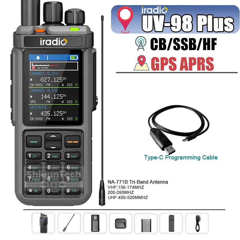 Iradio UV-98 PLUS GPS рация APRS Air Band 10В кроссполосный репеатер LSB CW CB SW MW LW SSB HF многополосная 1024CH аматурная рация
