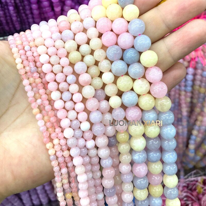 Бусины LUOMAN XIARI халцедон 4-12 мм круглые окрашенные 8mm 44-46pcs, Morganite color 01