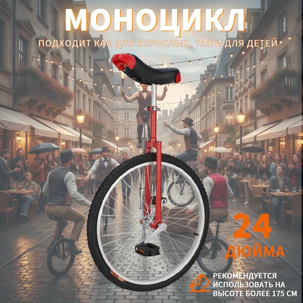 Моноцикл 24 дюйма, для взрослых и детей, красный/черный