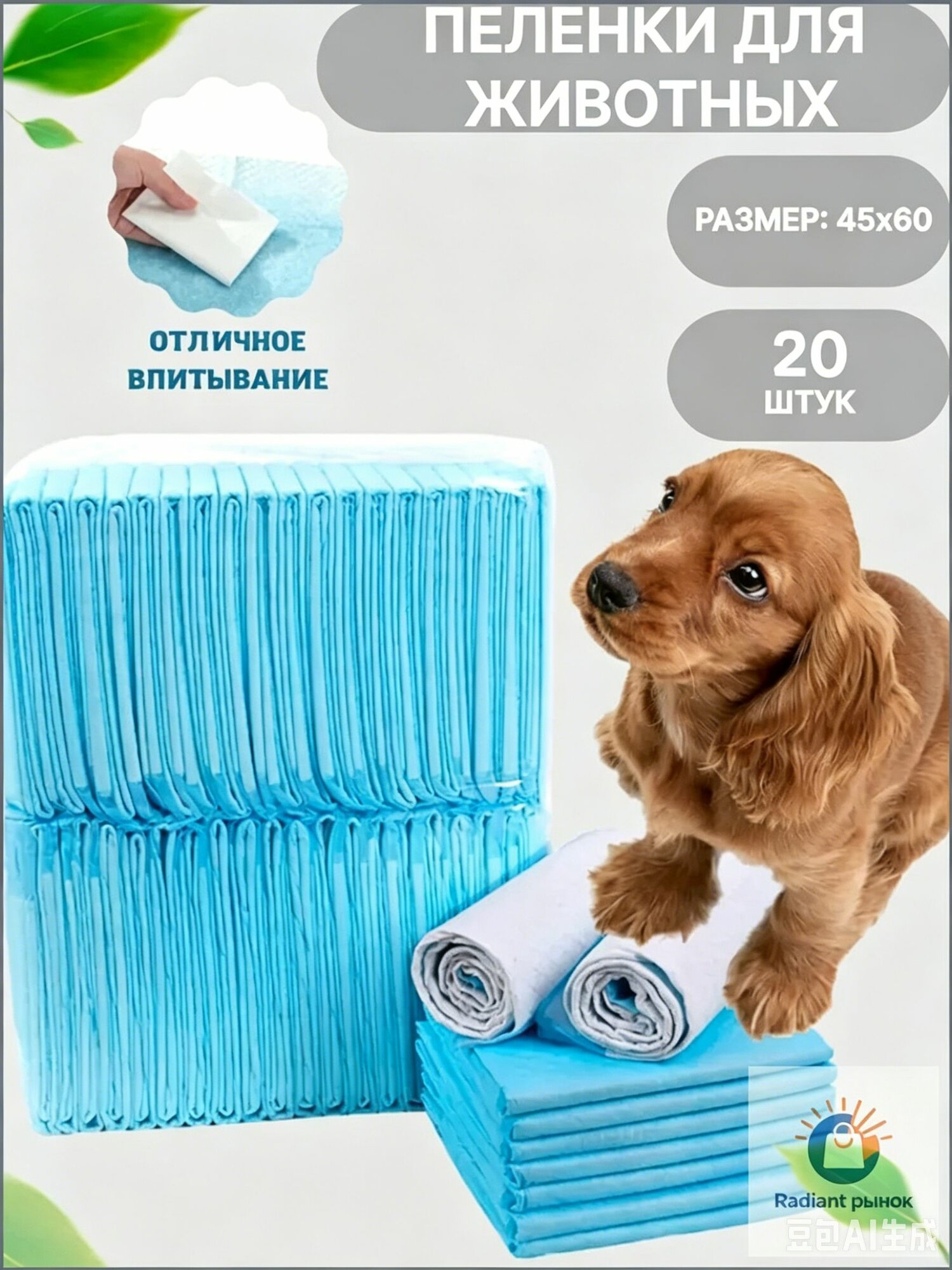 Пеленки для животных 45х60 одноразовые 20шт.