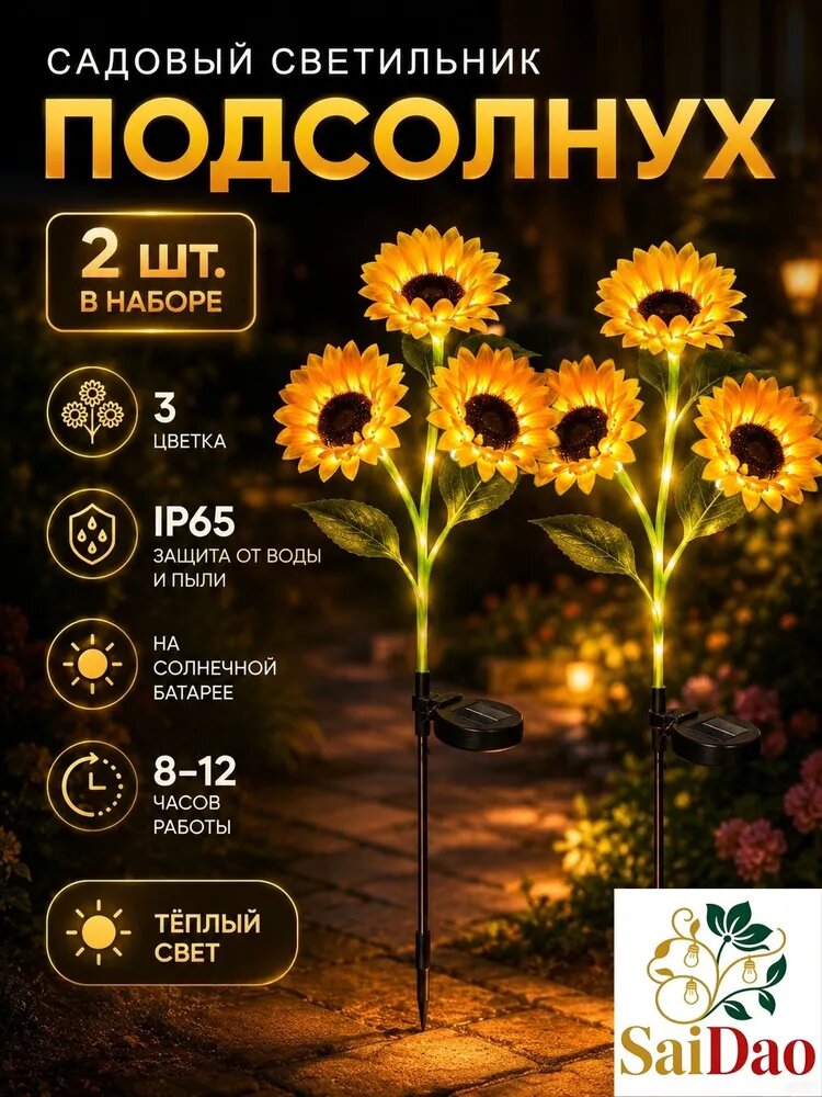 Уличный светильник SaiDao Подсолнух, 1.2W, 6 шт. в наборе, на солнечной батарее, IP65