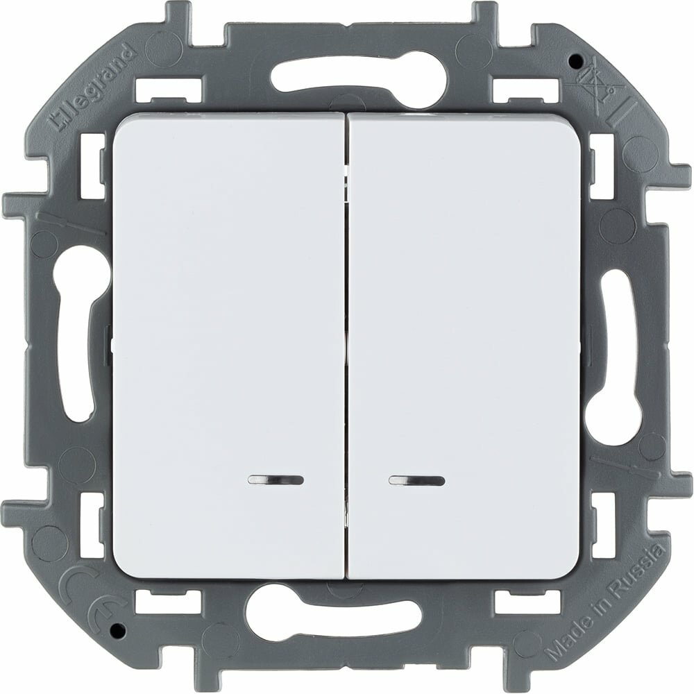 Выключатель Legrand двухклавишный с подсветкой/индикацией Legrand Inspiria 10А 250В безвинтовые зажимы белый 673630