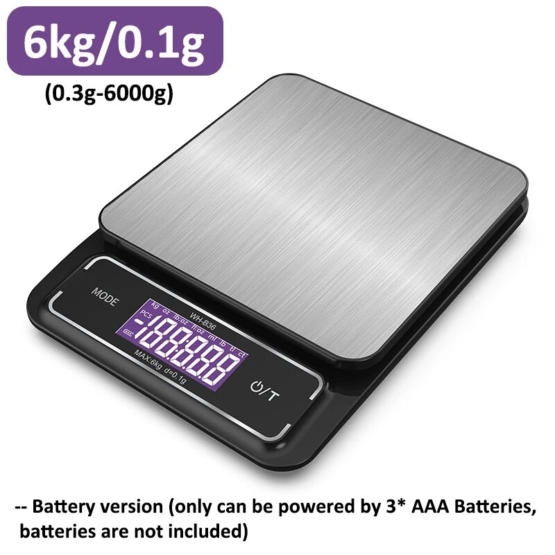Цифровые кухонные весы из нержавеющей стали 6кг/0,1г Battery -6kg 0.1g