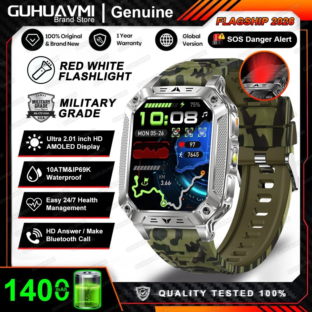 Военные умные часы GUHUAVMI 2026, зеленый камуфляж