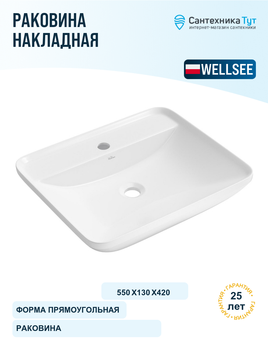 Раковина Wellsee Cute Twin S 55 318302000 цвет Белый глянцевый