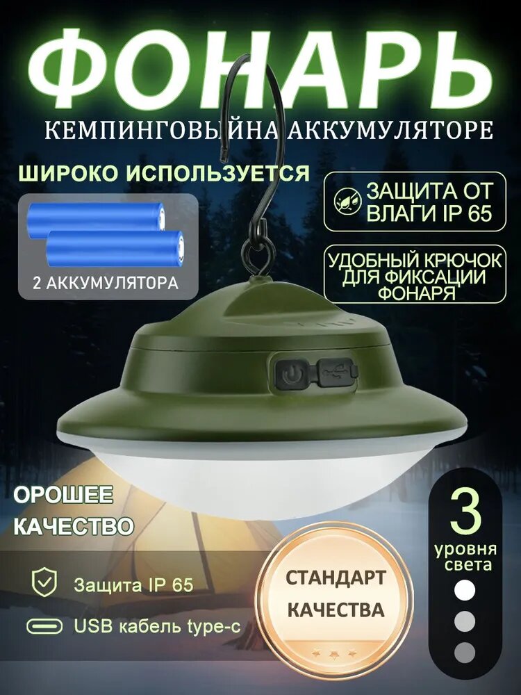 Фонарь кемпинговый / Подвесной фонарик со сменным аккумулятором