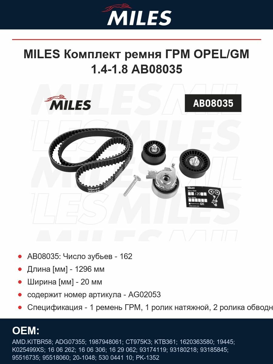 MILES Комплект ремня ГРМ OPEL/GM 1.4-1.8 AB08035