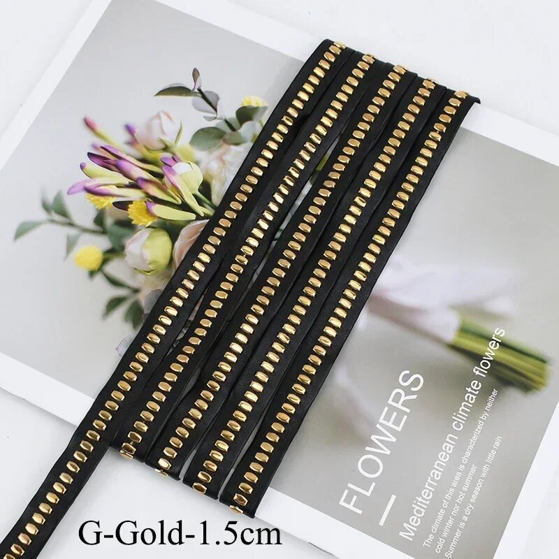 Декоративная веревка из искусственной кожи Deepeel, черные заклепки 10-20 мм G-Gold-15mm, 10Meters