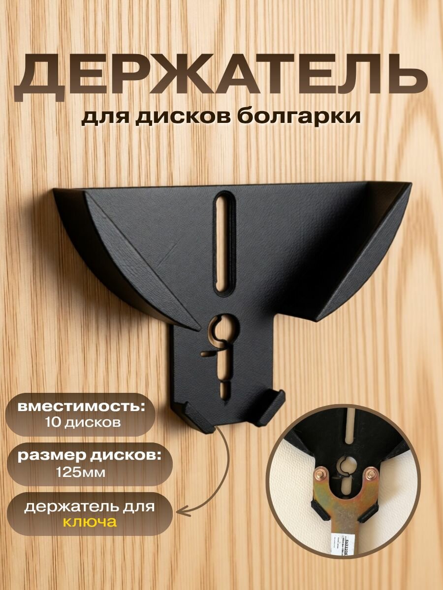 Держатель для дисков болгарки УШМ, 125 мм, черный. Хранение шлифовальных и отрезных кругов на стене или верстаке