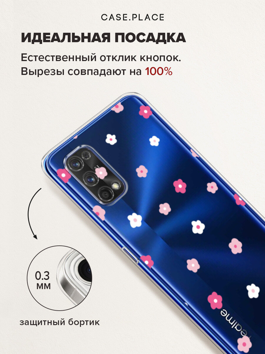 Чехол на Realme 7 Pro / Реалми 7 Про с принтом "Весенние цветочки рисунок", прозрачный — фото 1