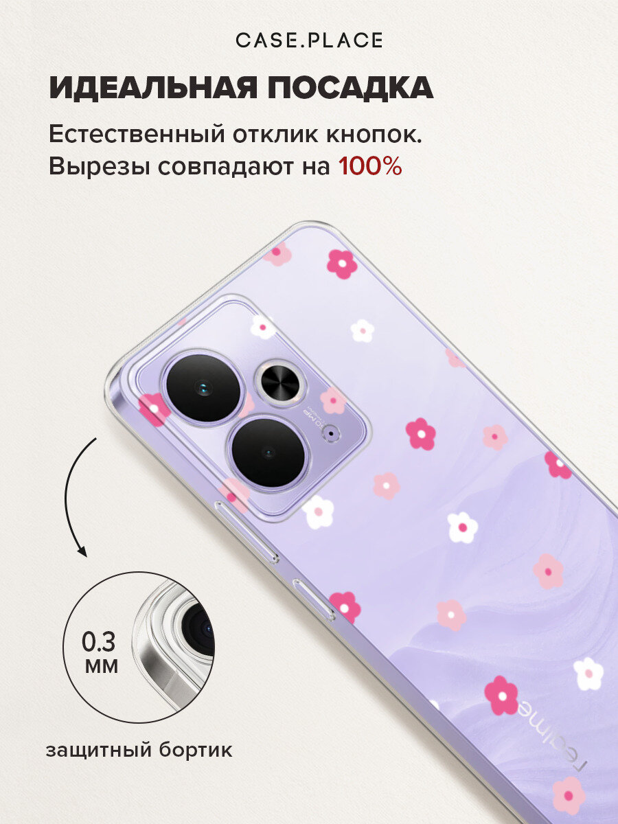 Чехол на Realme 14T / Реалми 14Т с принтом "Весенние цветочки рисунок", прозрачный — фото 1