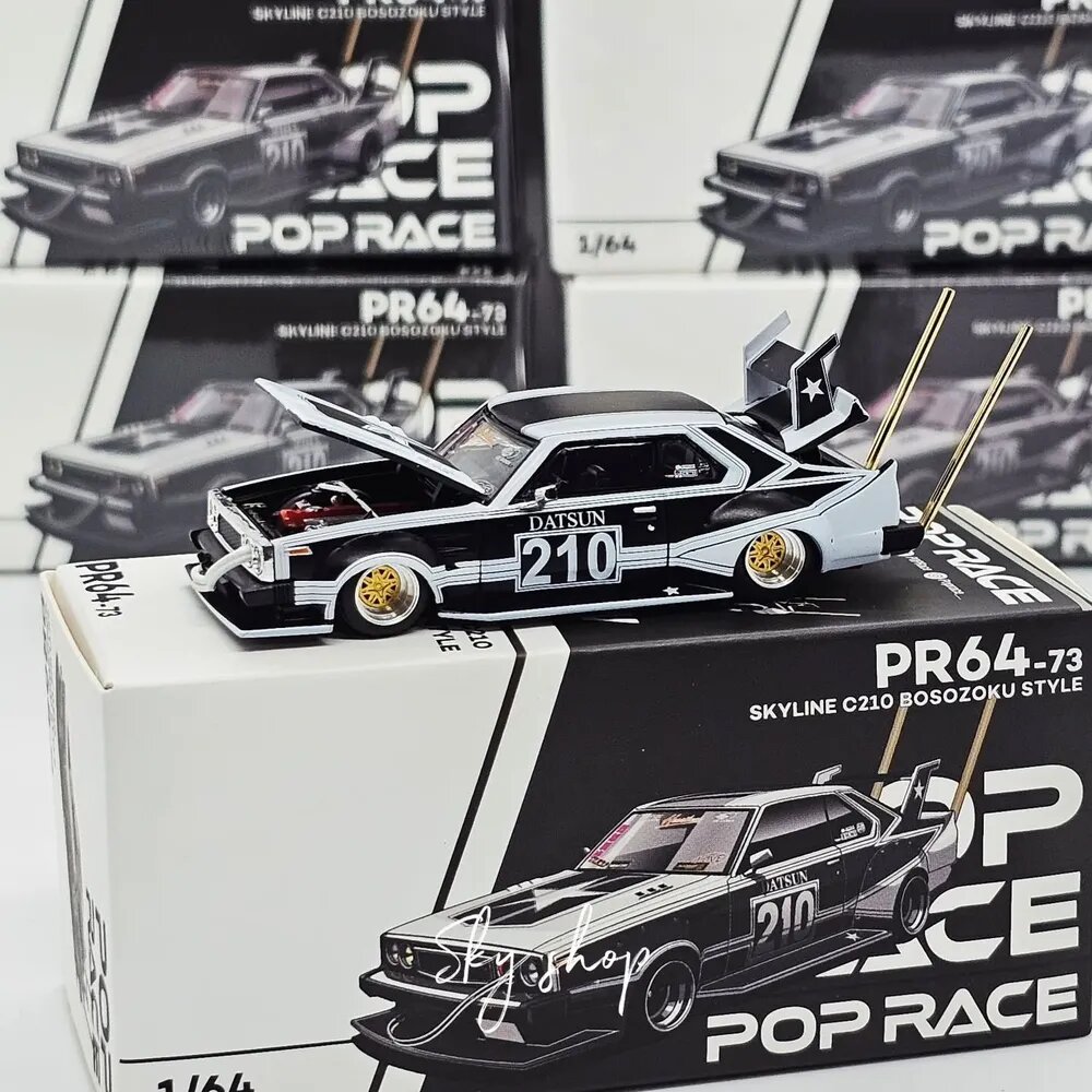 Машинка Pop Race 1:64 Nissan SKYLINE C210 BOSOZOKU STYLE, 7 см, ABS пластик, металл