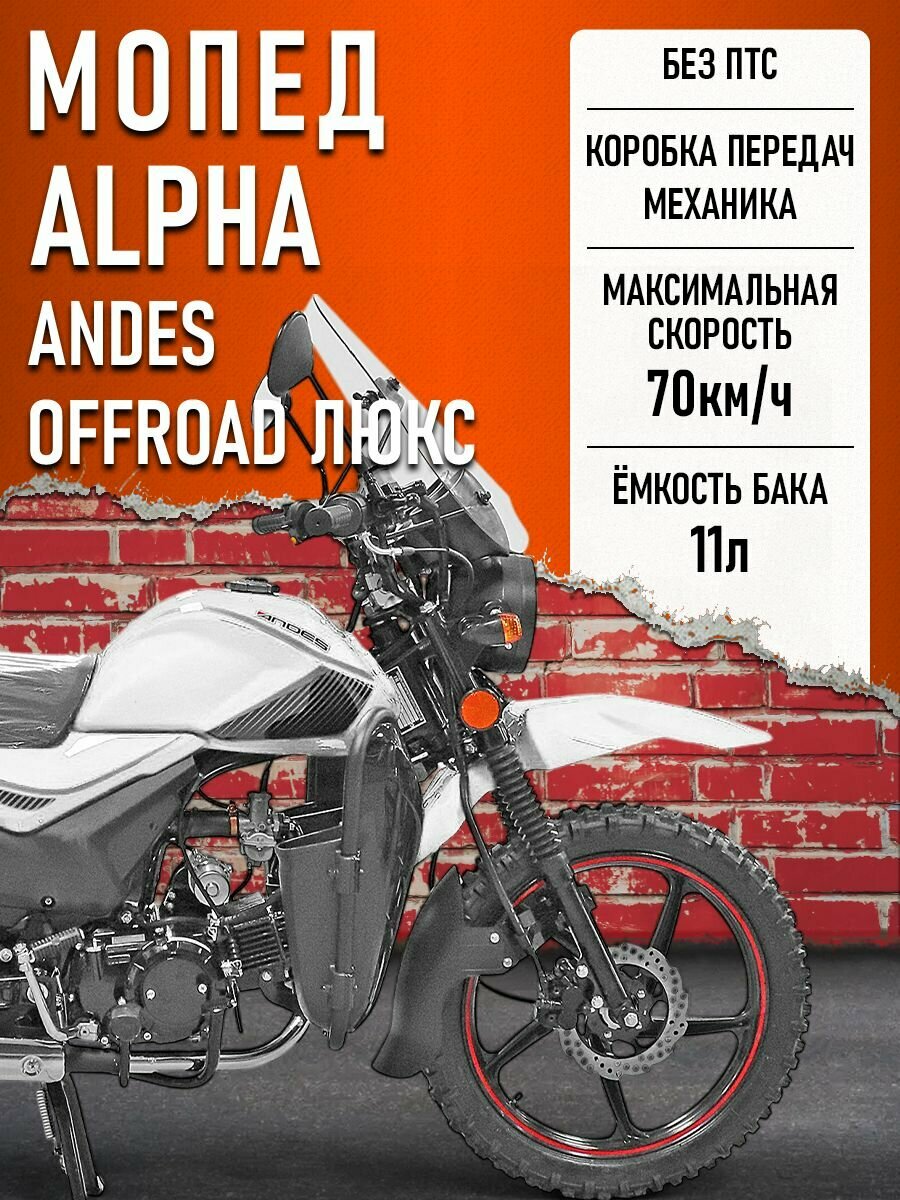 Мопед Alpha ANDES OFFROAD LUX (Форсированный) серебро