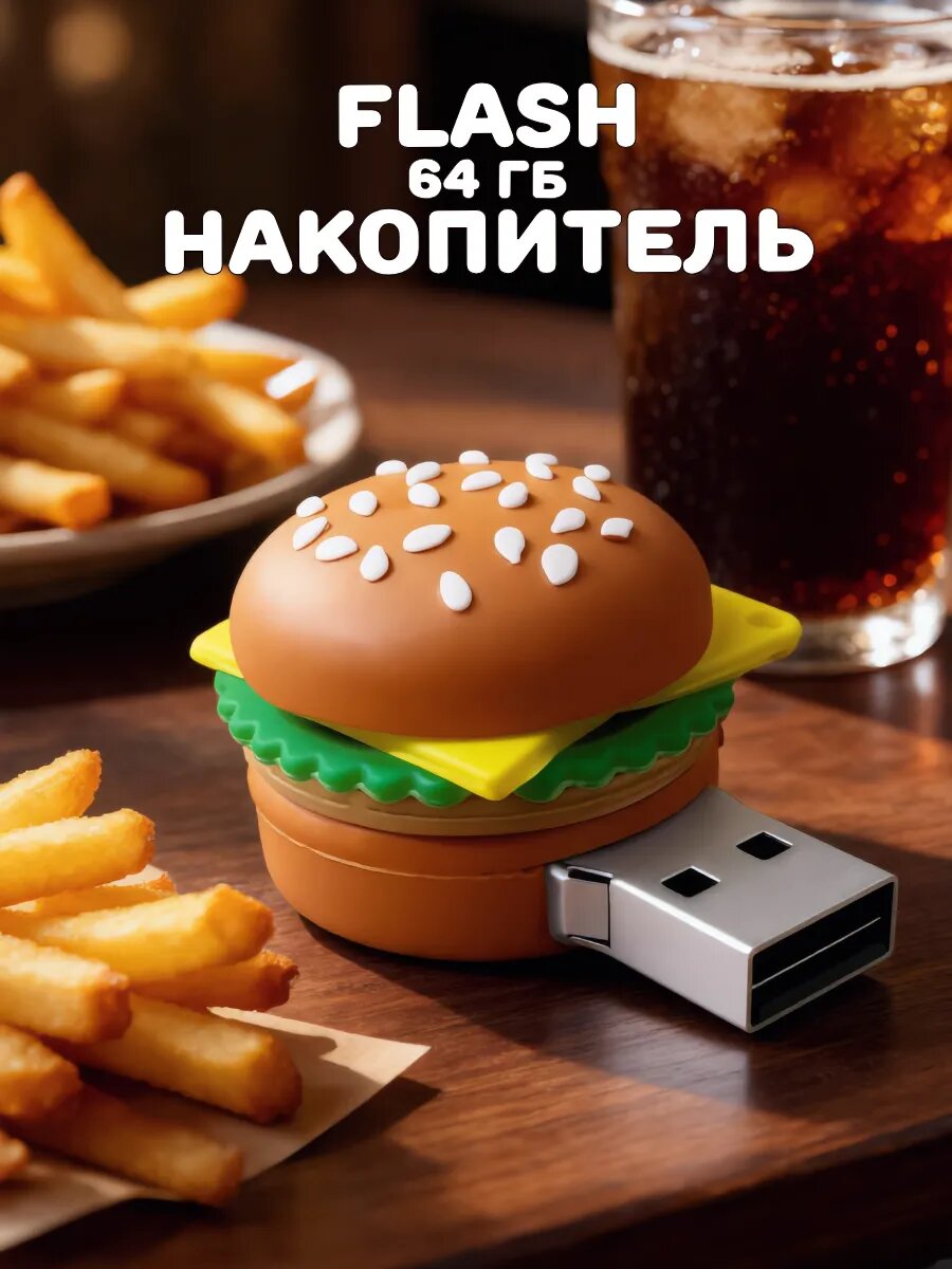 Flash накопитель Бургер 64 гб с USB+ Type-C