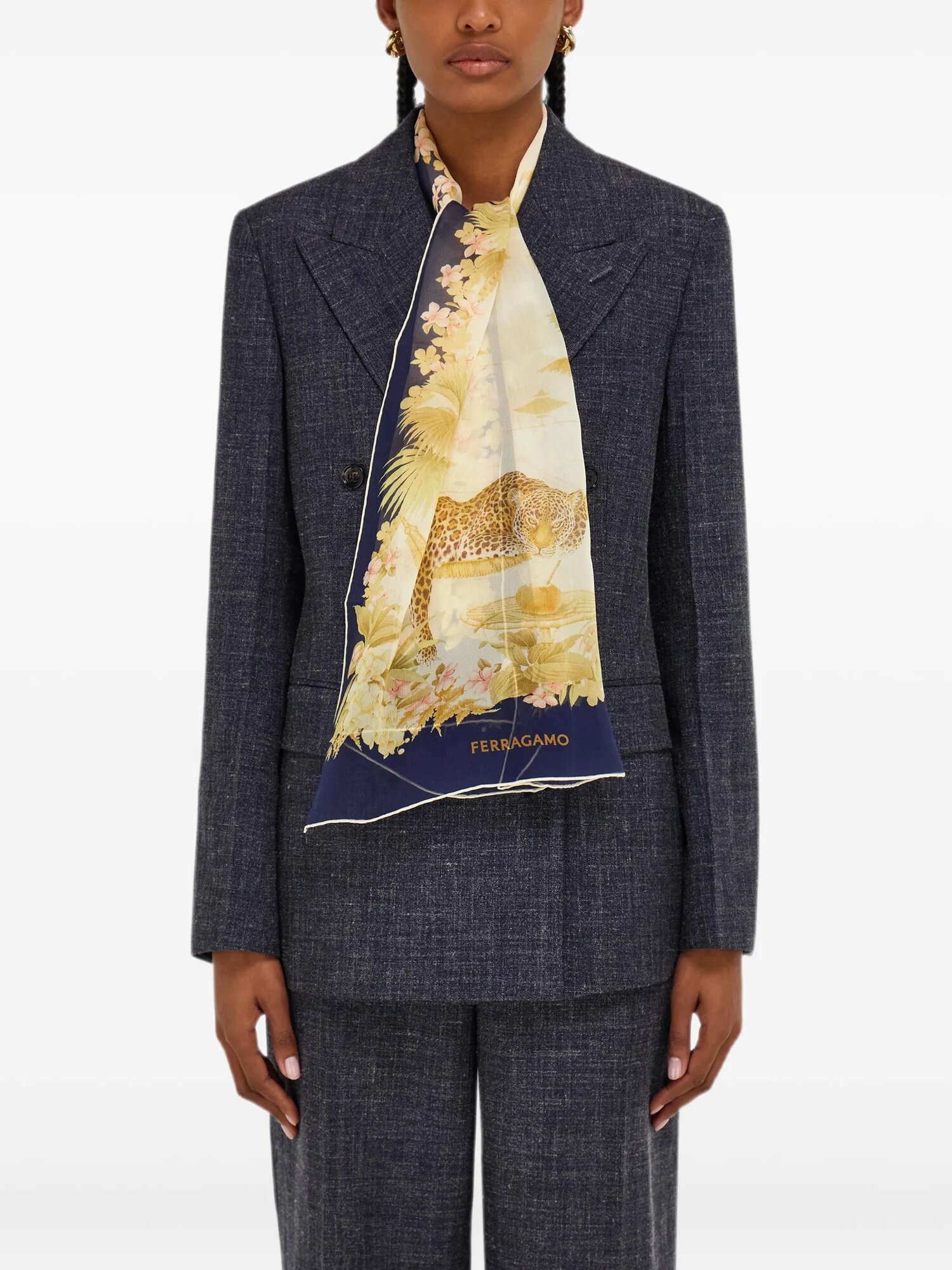 Шарф Ferragamo Jungle-print silk scarf для девочек, разноцветный — фото 1
