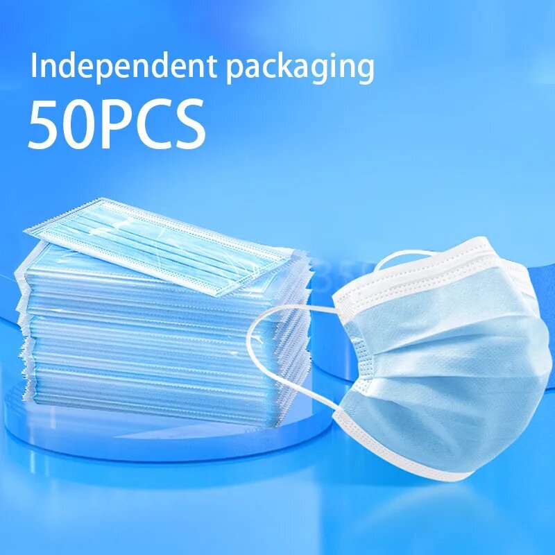 Одноразовые защитные синие маски UTMDJY для взрослых 50PCS-Blue