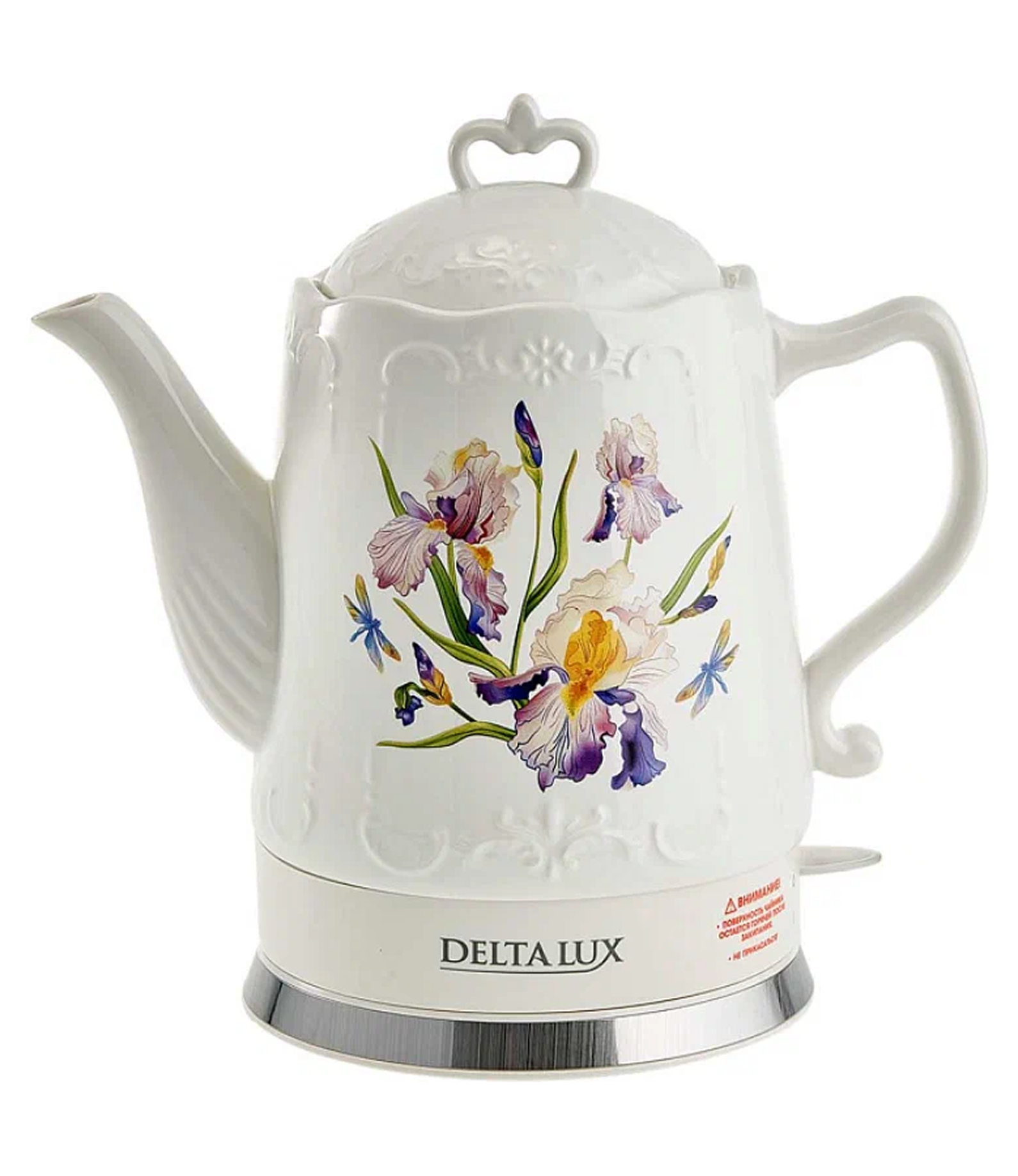 Чайник DELTA DE-1012 корпус из фарфора Ирисы, 1500 Вт, 1,5л.